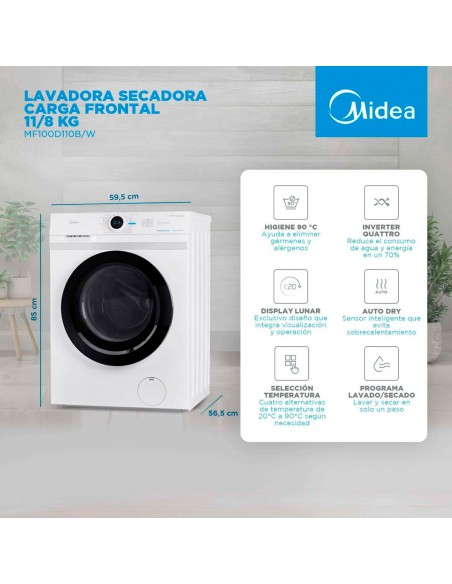 Lavadora Secadora Midea 11 Kg MF100D110B/W - Hometech.cl